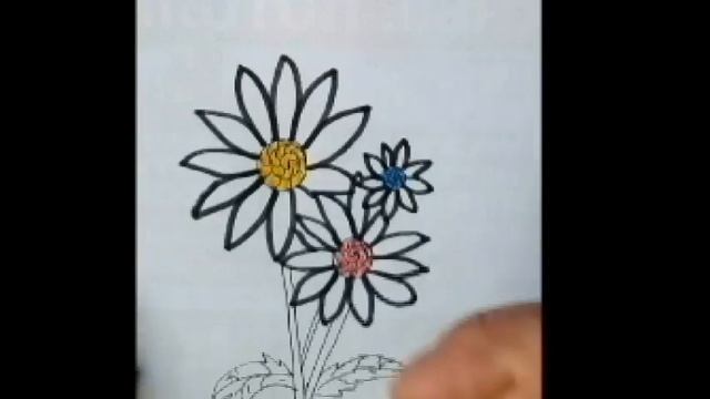 Рисуем разноцветные цветы карандашами вместе с детьми, легко и просто
