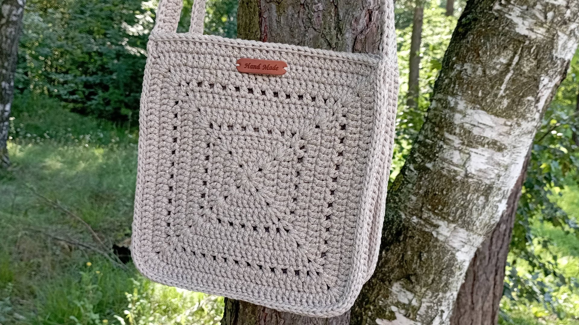 Оригинальный Бабушкин квадрат из хлопкового шнура крючком . МК .