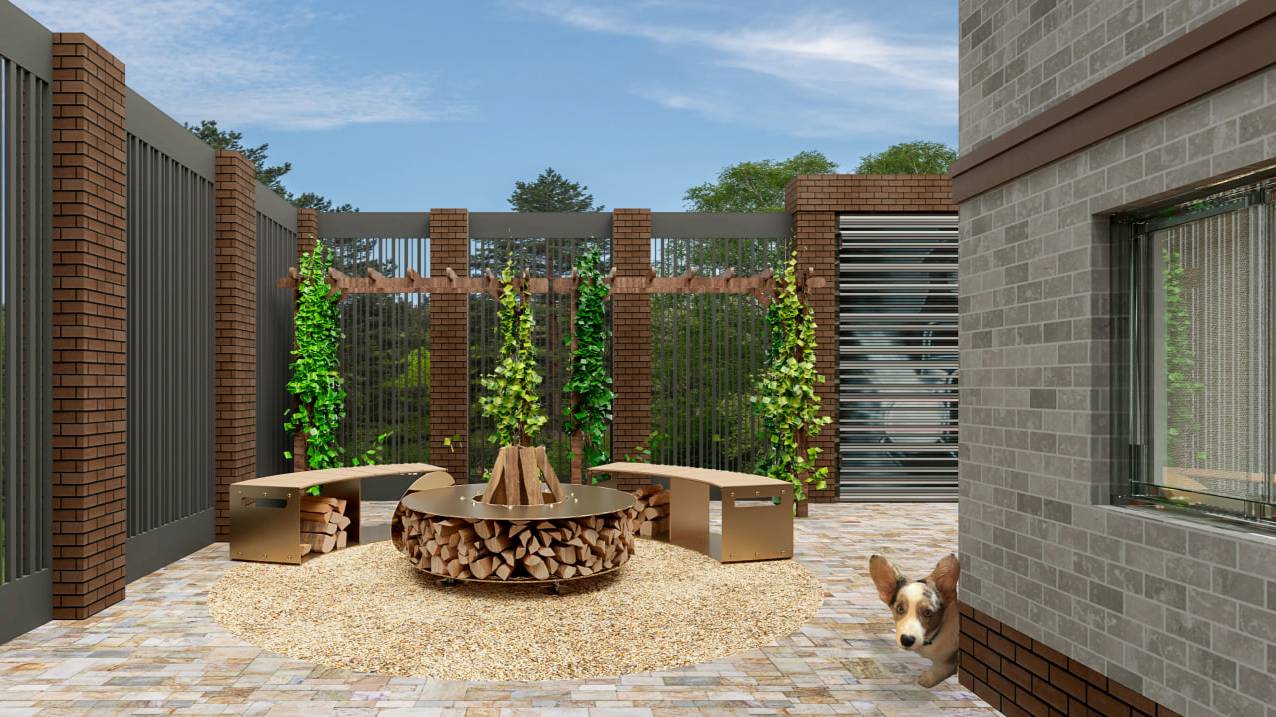 Коттедж с гибким кирпичом и каменным ковром от компании Flexline.