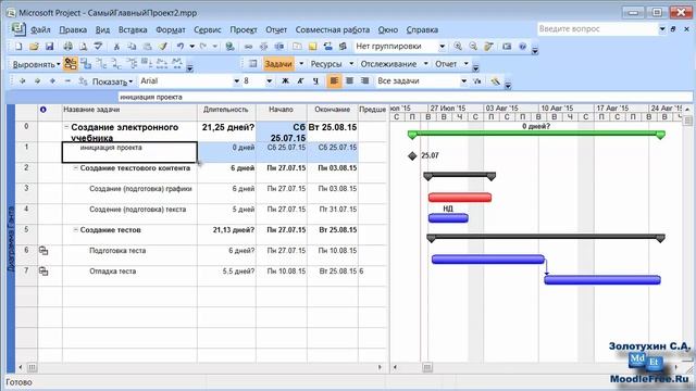 5. Вехи в Microsoft Project