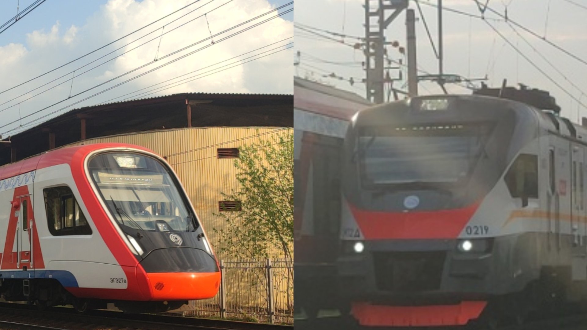 Электропоезда ЭГЭ2Тв-001 и ЭП2Д-0219 на станции Косино "Апрельская нормальная погода" 23.04.2025 г.