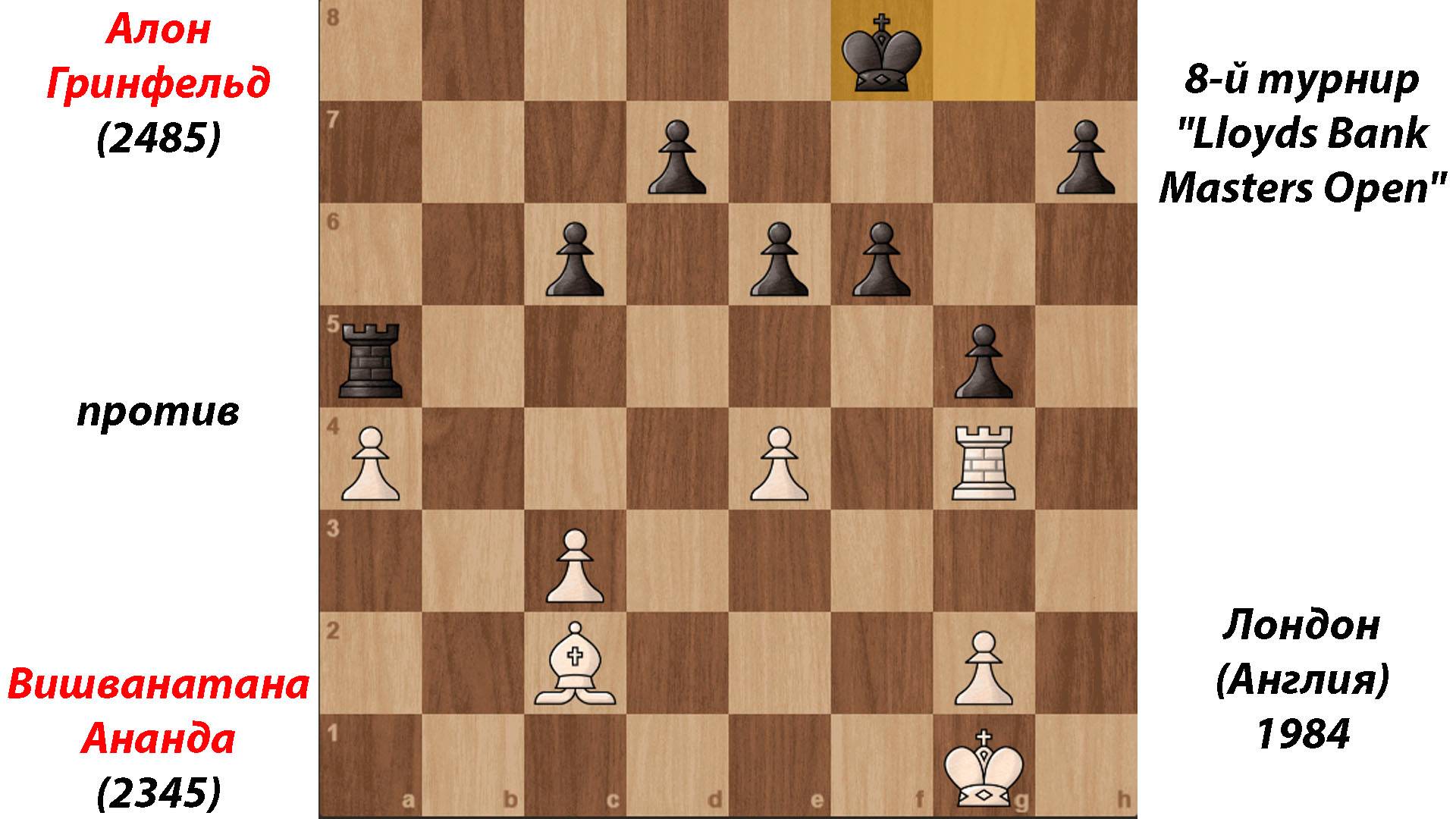 Алон Гринфельд против Вишванатана Ананда, 8-й турнир Lloyds Bank Masters Open, Лондон (Англия), 1984