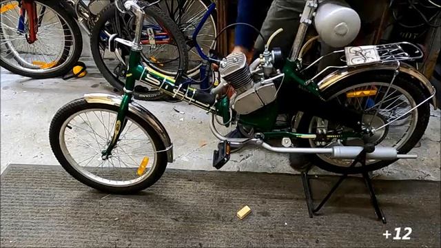 Установка веломотора F-80 на складной велосипед "СТЕЛС 410 за кончина, пробный пуск.