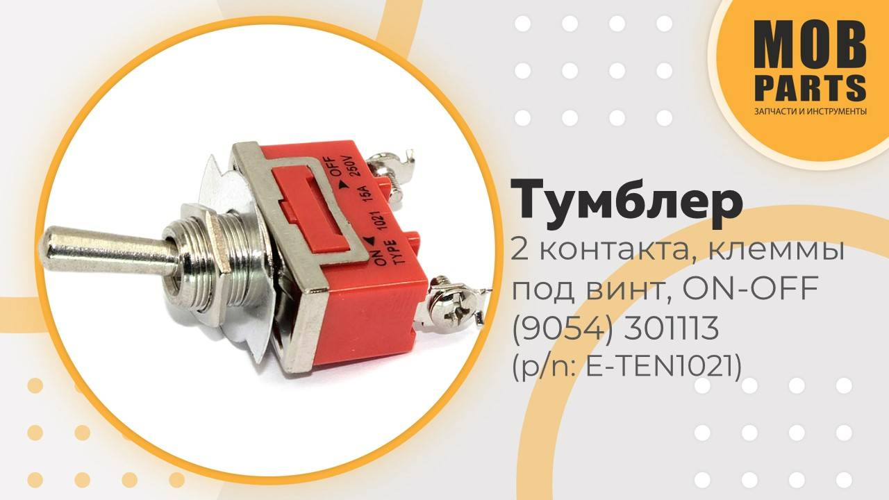 Тумблер для электроинструмента 250V, 15А, 2 контакта, клеммы под винт (p/n:  E-TEN1021)