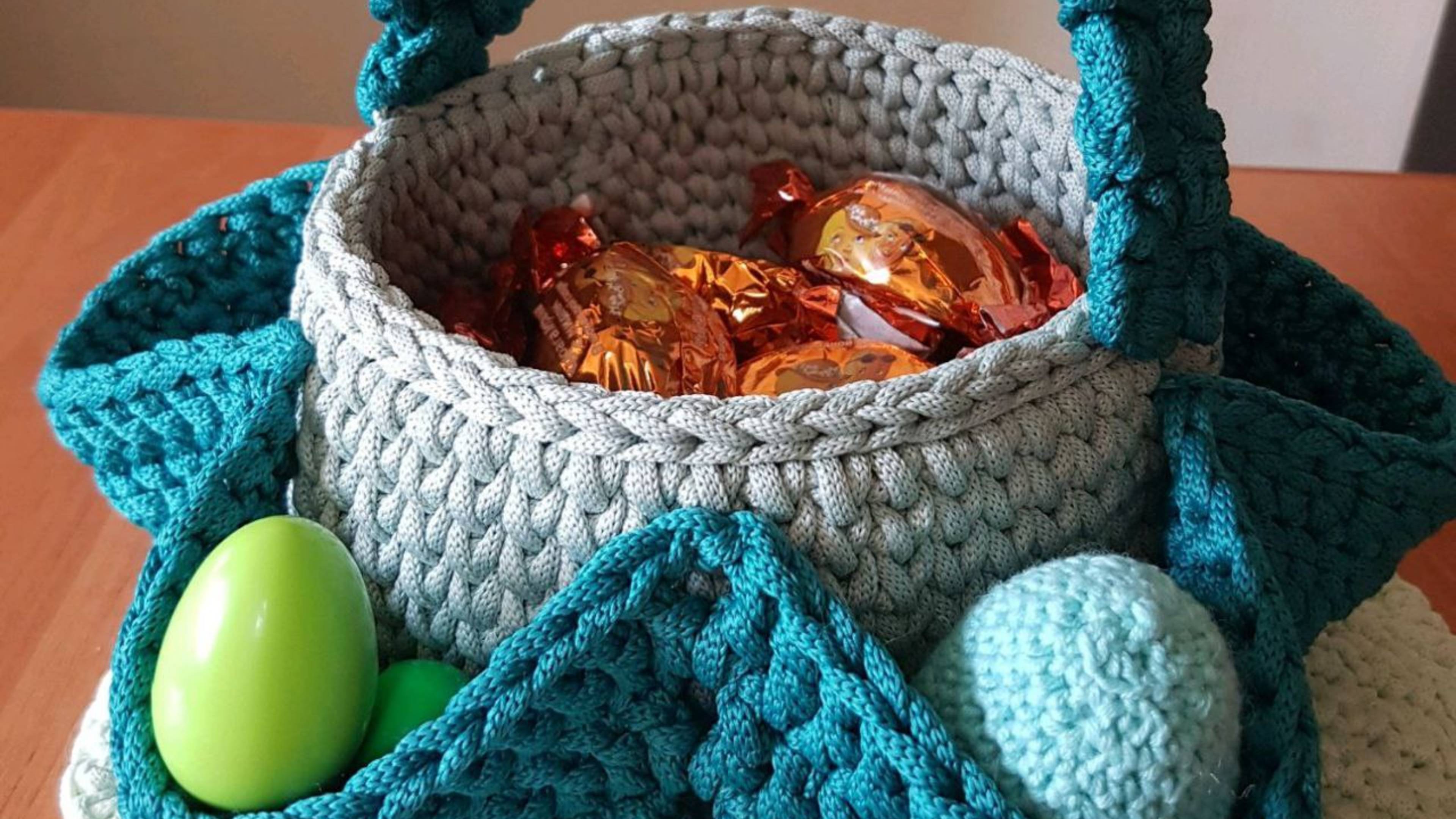 Пасхальная корзинка крючком из шнура часть 2