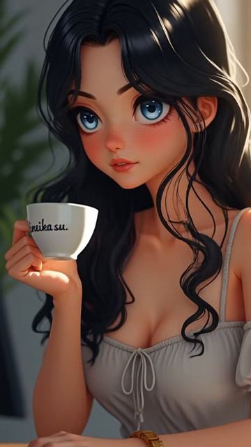 Голубоглазая молодая красивая девушка в кафе