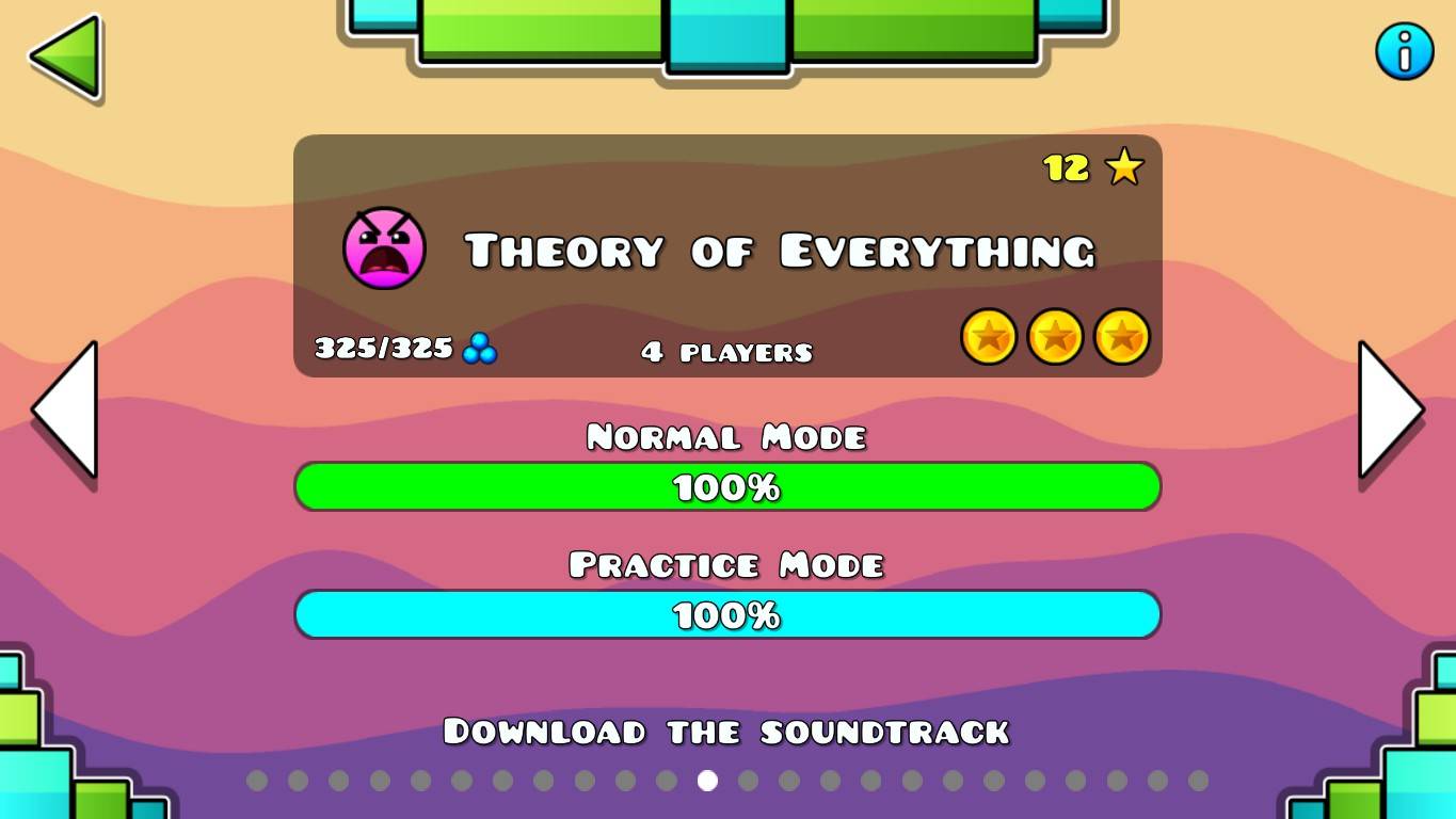 Geometry Dash. Theory Of Everything - 100%, 3 coin