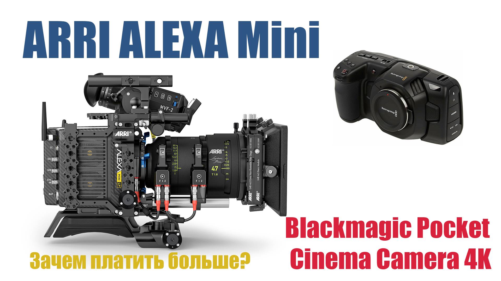 Сравнение кинокамеры Blackmagic Pocket cinema camera 4k и Arri Alexa Mini
