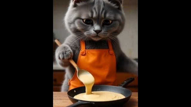 Мася готовит блины на завтрак