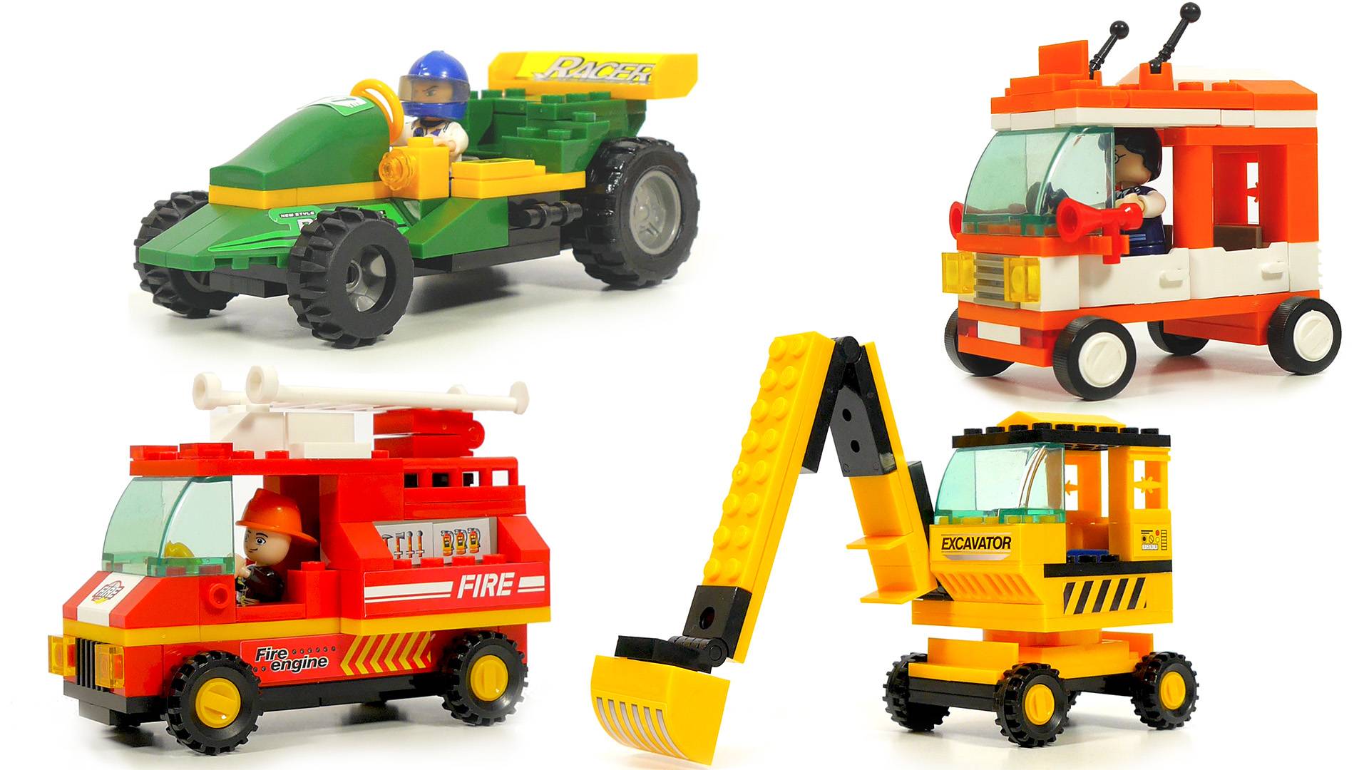 Собираем городской транспорт и экскаватор из лего -   Sluban  М38-B0172, М38-B0173, М38-B0176,