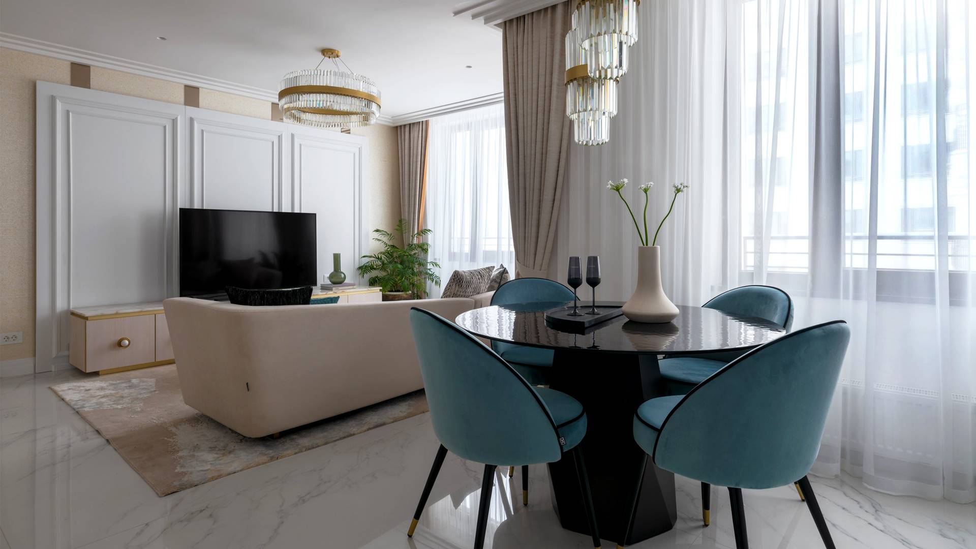 Дизайн интерьера квартиры в стиле современная классика 120 м²