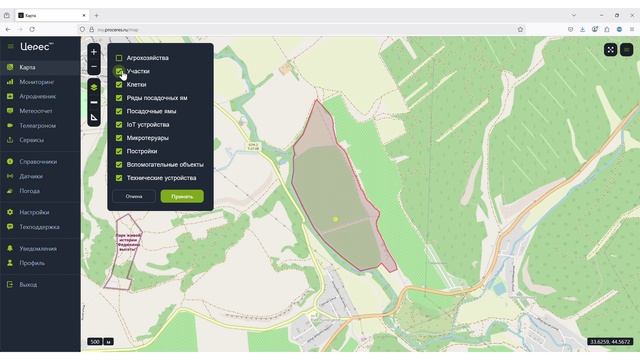 Раздел «Карта» личного кабинета Ceres PRO