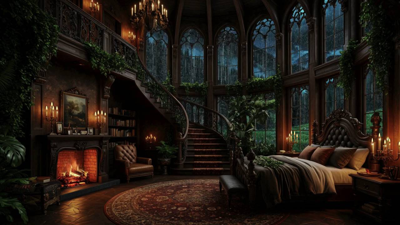 Звуки дождя и грома помогут вам уснуть за 5 минут в уютной спальне замка. 🌿Звуки дождя для сна.