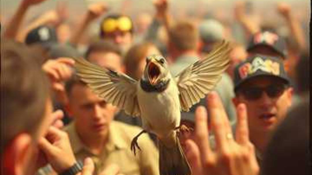 Смешной воробей толпу разгонял