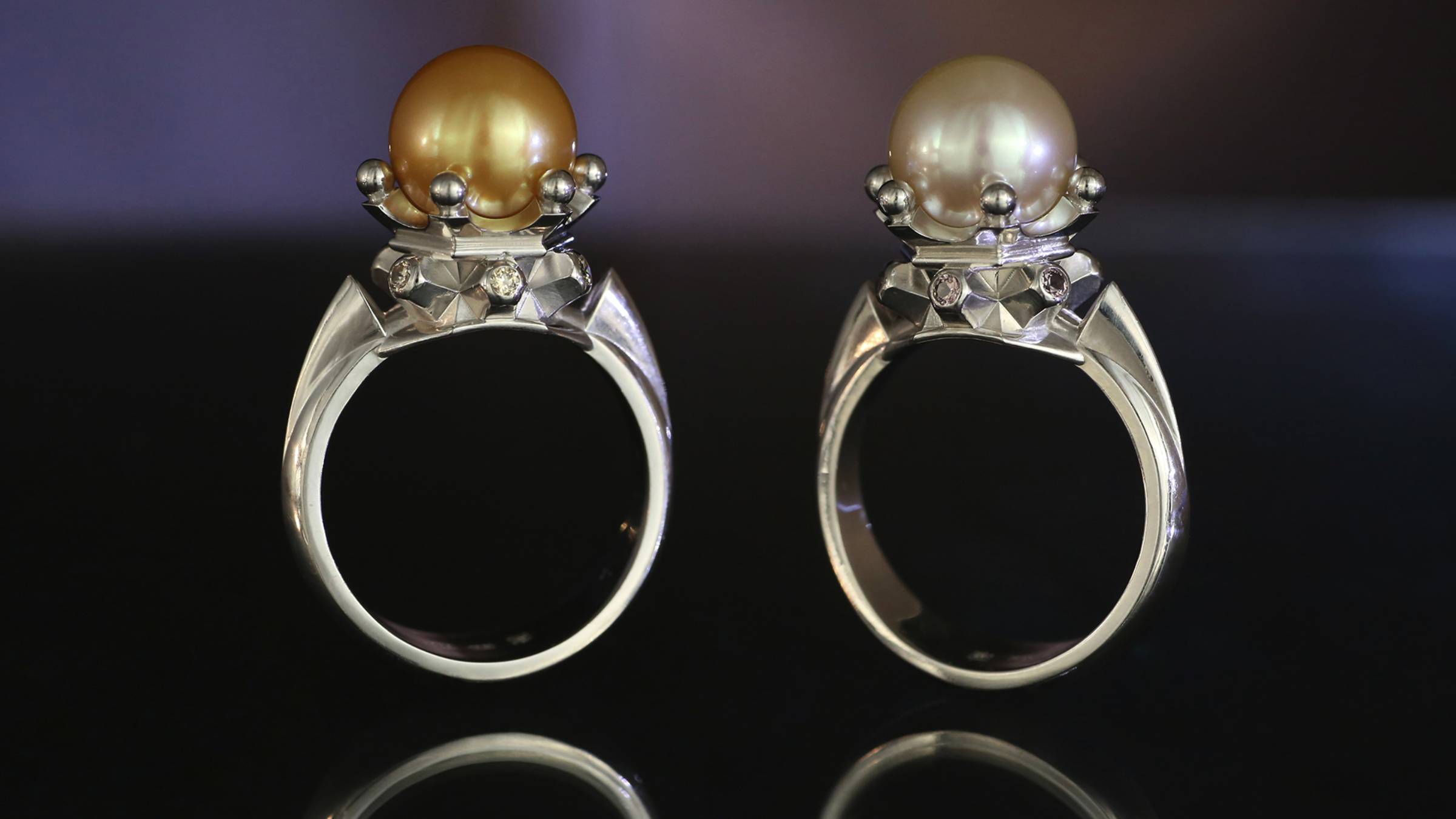 Кольцо с розовым и золотым жемчугом