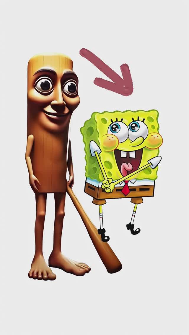 Что получится если нарисовать Губка Боб и Тунг тунг тунг Сахур одновременно?