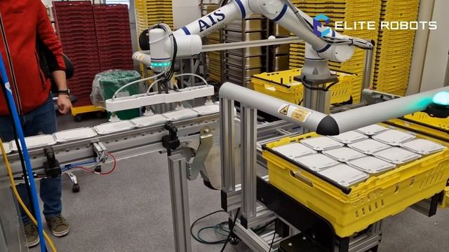 Elite_Robots_CS66_#Cobot_pick_&_case_Food_plant,_Ireland (укладка в короб)