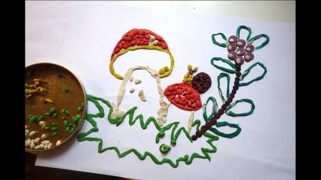 Грибная полянка из пластилина