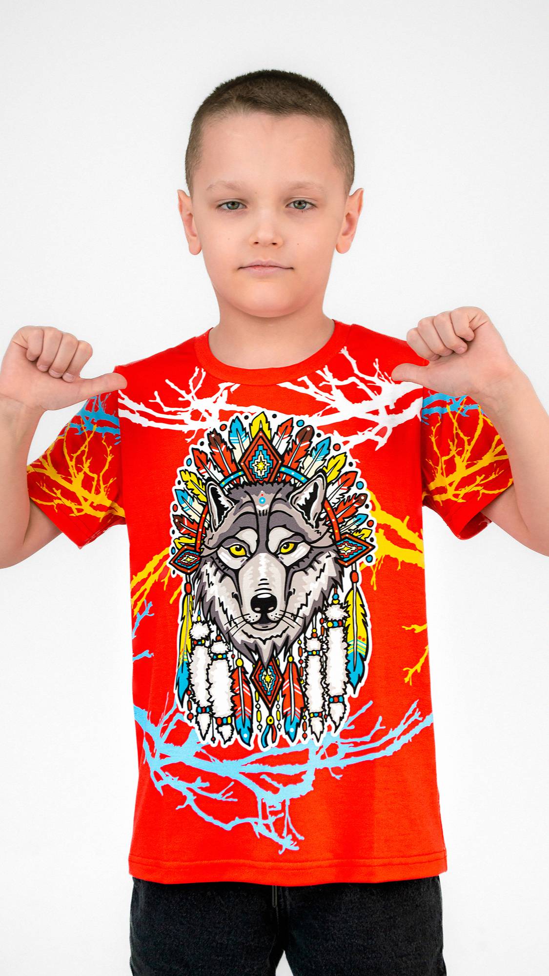 Футболка детская ВОЛК В ЛОВЦЕ ГЛОБАЛ (красная)