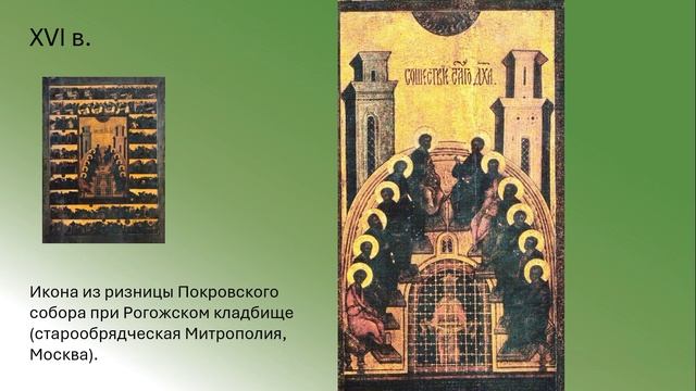 Иконы "Сошествие Святого Духа на апостолов" (Пятидесятница) (+тропарь праздника Святой Троицы)