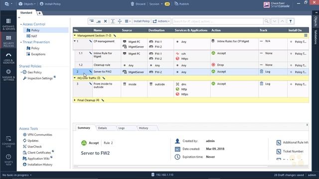 18 Check Point CCSA R80 Security Policies Section Titles and In