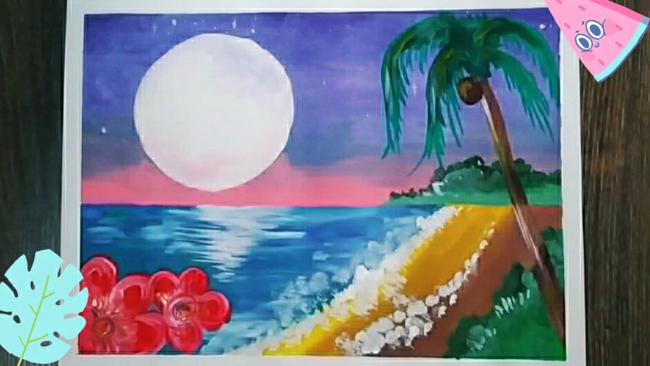 Рисуем закат, море, пальмы