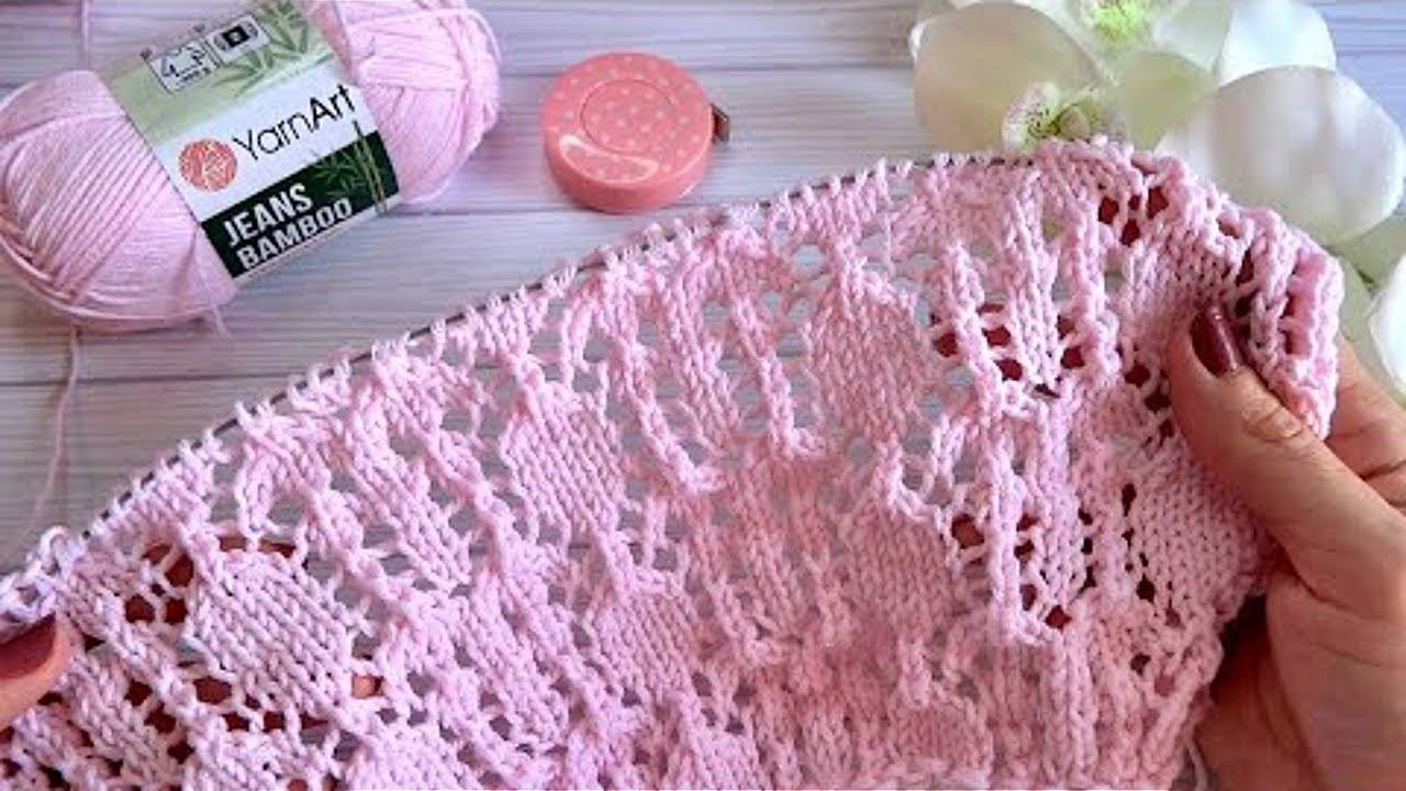 Ажурный, нежный узор спицами. Для летних джемперов, маечек, топов...Мастер - класс