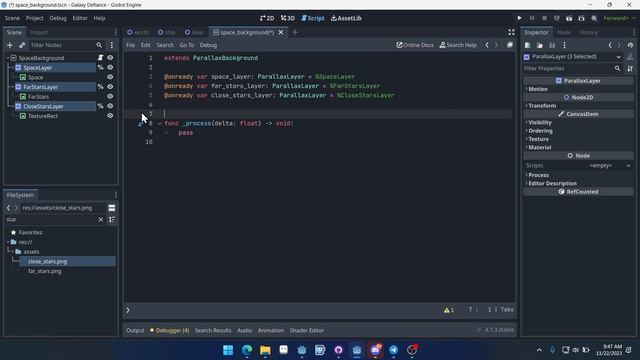 Учебник Godot 4 - Космический стрелок с использованием компонентов - P4 прокрутка