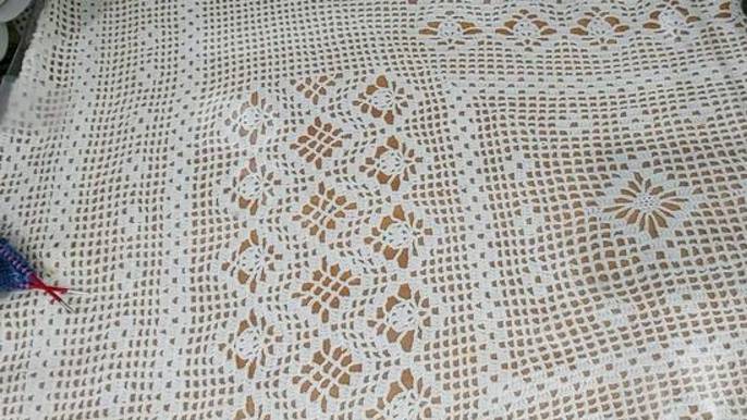 Вяжем Скатерть Крючком в Технике Филейного Вязания (Часть 2)