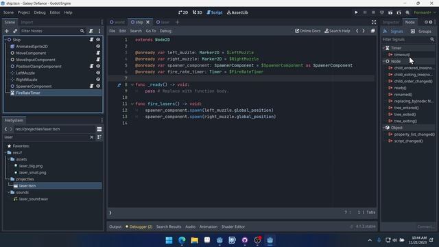 Учебник Godot 4 - Космический стрелок с использованием компонентов - P2 Лазеры