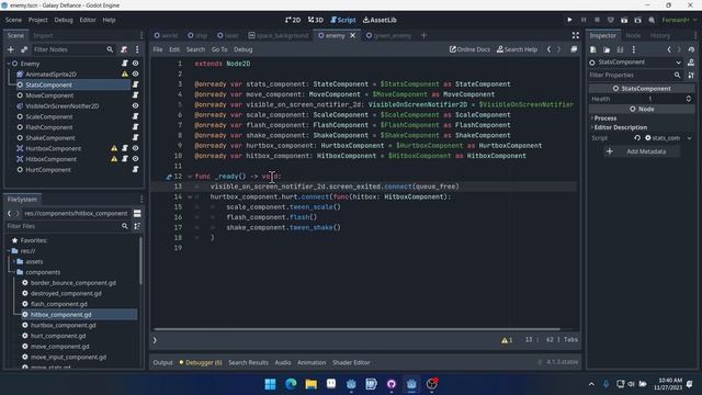 Учебник Godot 4 - Космический стрелок с использованием компонентов - P8 Hurt Component