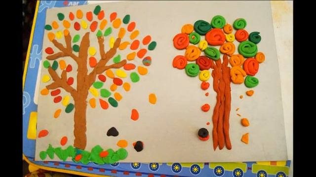 Осенние деревья из пластилина / осенние поделки для детей