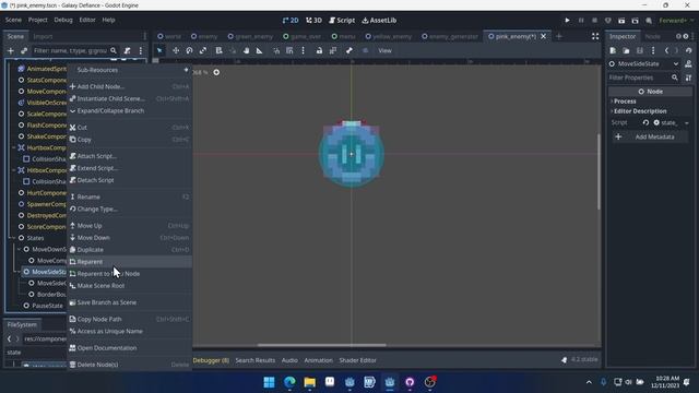 Учебник Godot 4 - Космический стрелок с использованием компонентов - P15 розовый враг