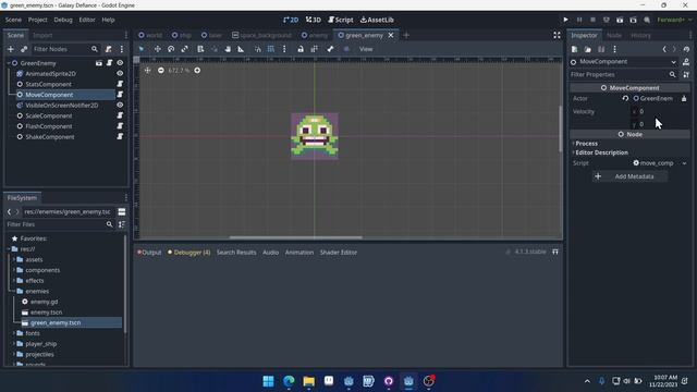 Учебник Godot 4 - Космический стрелок с использованием компонентов - P6 Зеленый враг