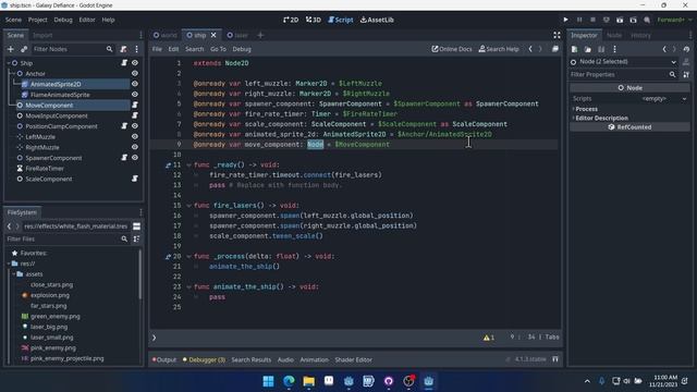 Учебник Godot 4 - Космический стрелок с использованием компонентов - P3, анимируя корабль