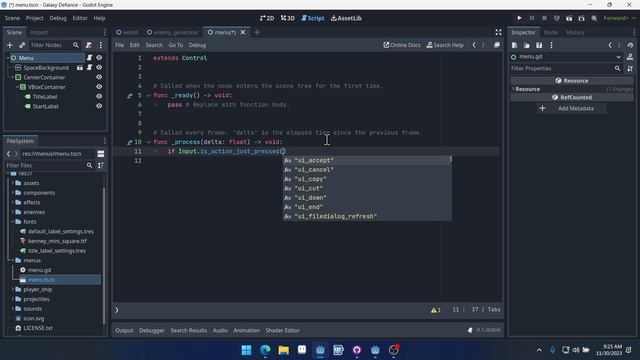 Учебник Godot 4 - Космический стрелок с использованием компонентов - P11 меню и игра