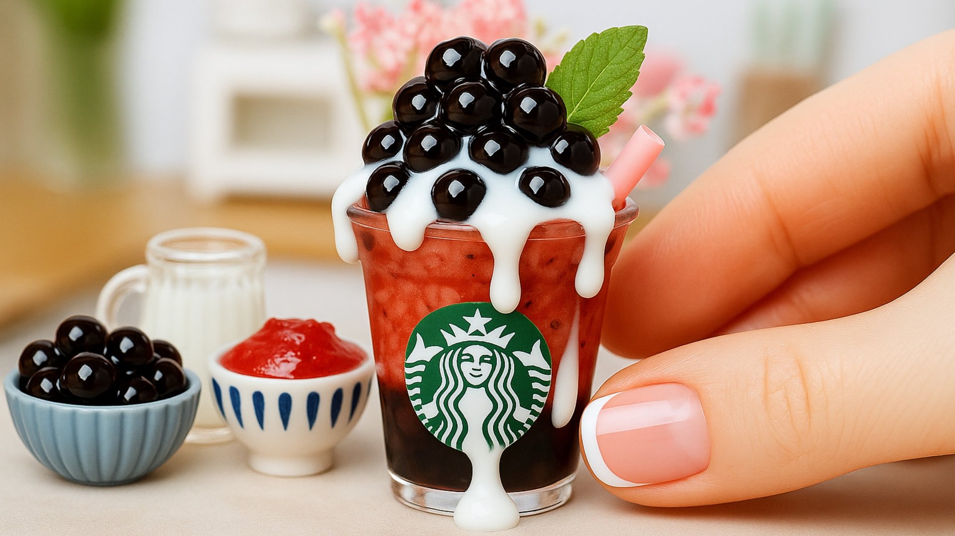 Клубничный Напиток БАБЛ ТИ в Миниатюре 🍓🧋 Мини Напиток 🤩 Мини Кухня