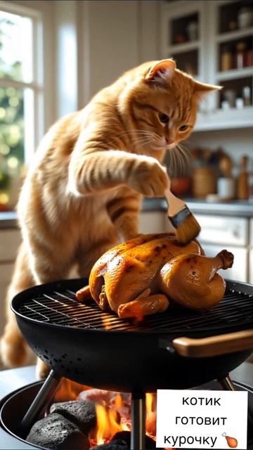 Котик готовит курочку 🍗