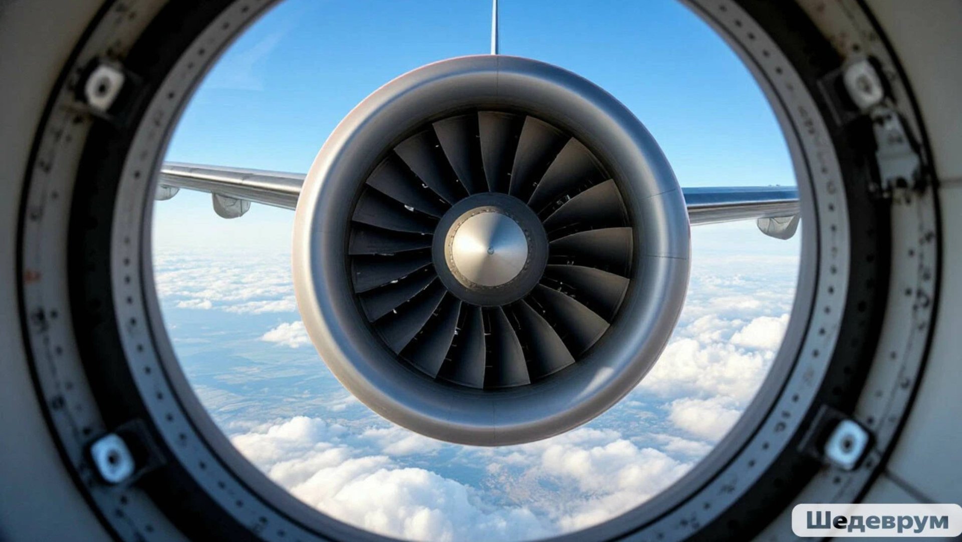 от винта. Турбина самолета из окна. Смешарики