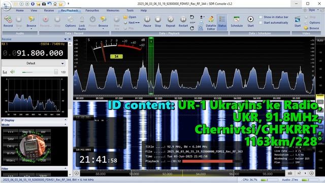 03.06.2025 18:42UTC, [Es], UR-1, Украина, Черновцы, 91.8МГц, 1163км