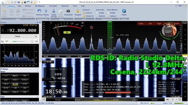 28.05.2025 15:48UTC, [Es], Studio Delta, Италия (Чезена), 92.8МГц, 2224км
