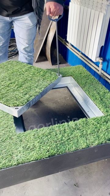 Люк под искусственный газон скрытый со съемной крышкой на крюках #ландшафтныйдизайн #озеленение