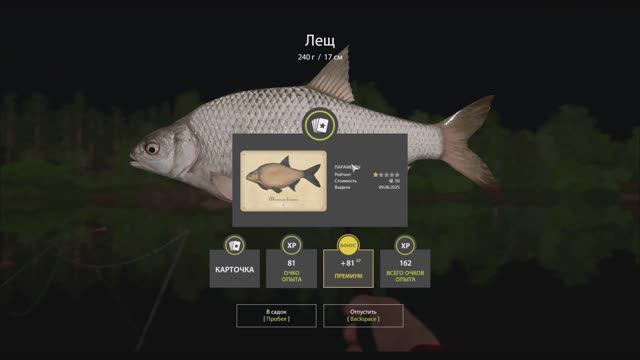 Рыбы с карточками в игре Русская рыбалка 4, река Сура, московская коллекция, Лещ