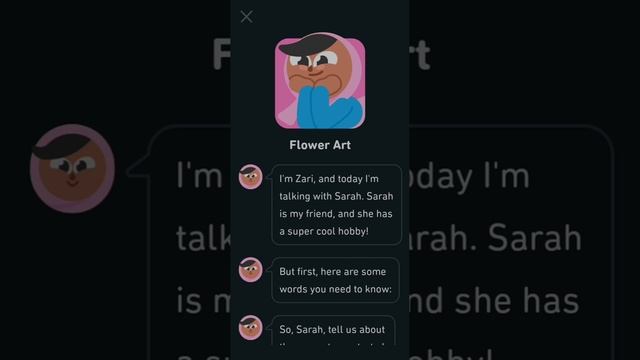 Flower  Art (Chatting with Zari) - DuoLingo Listening Comprehension (En-Ru)