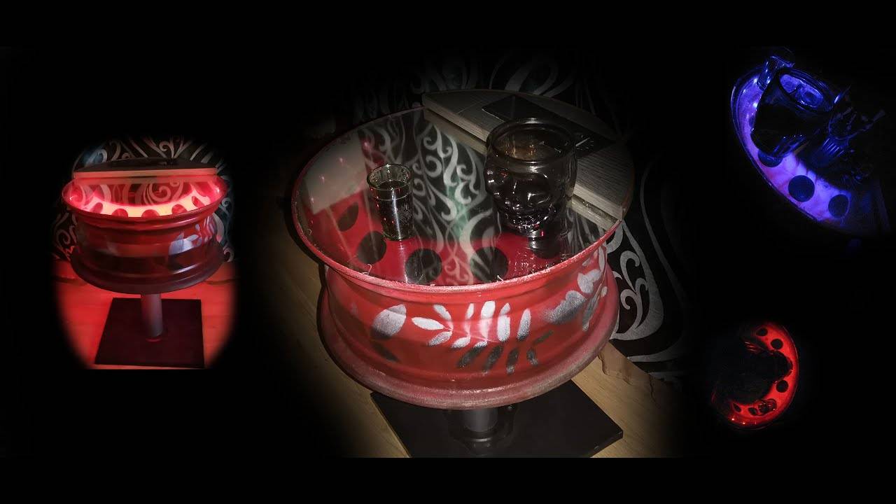 Стол из Автомобильного Диска (столик для балкона с подсветкой)