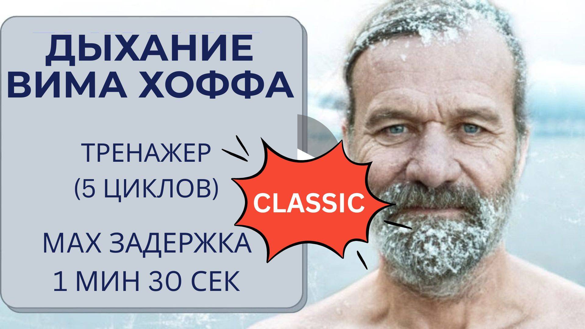 Дыхание Вима Хофа. Классический онлайн-тренажер 5 циклов. Максимальная задержка  1 мин 30 сек