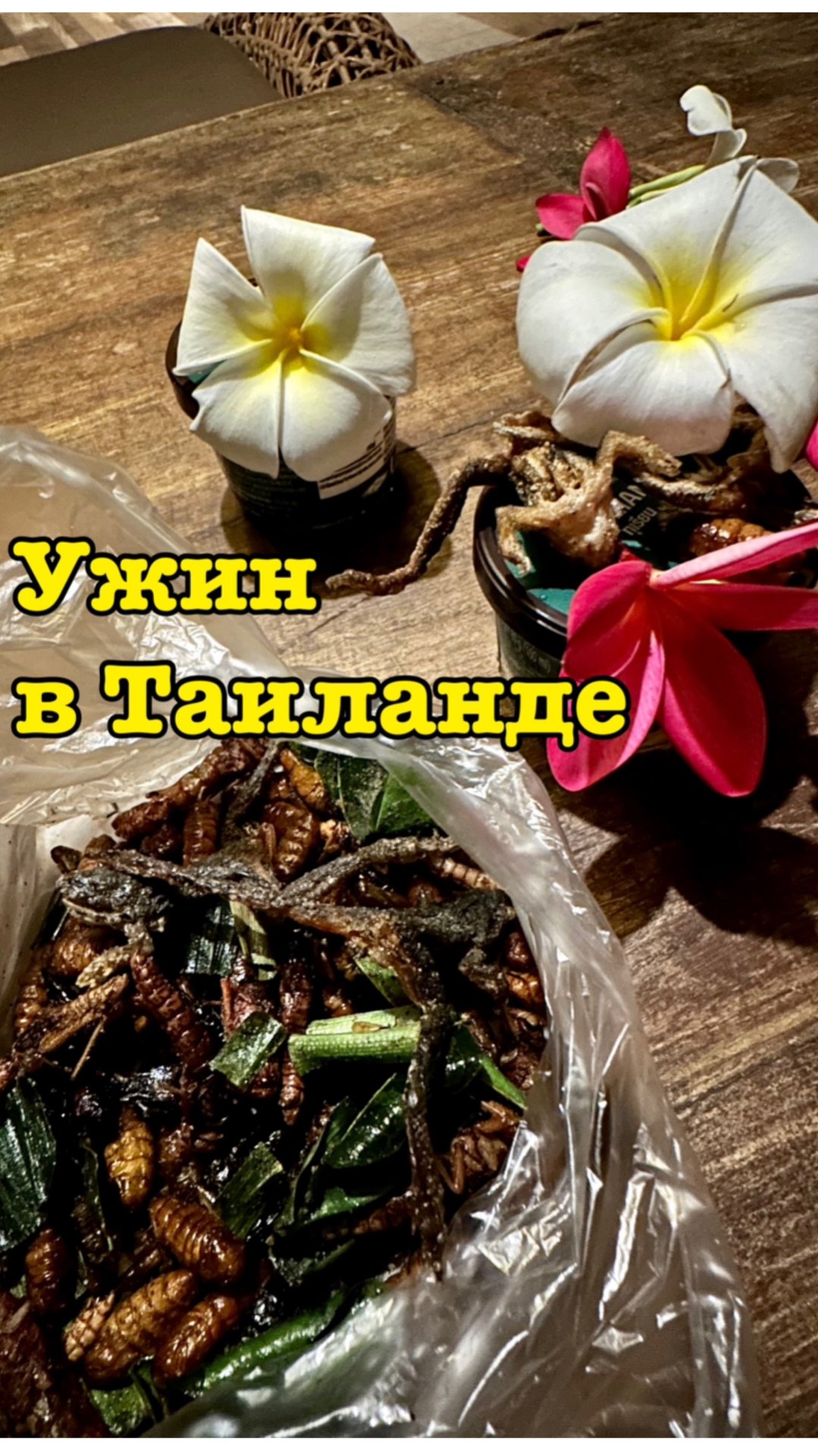 Ужин в Таиланде: скорпионы, черви, личинки, тараканы, жареные кузнечики.