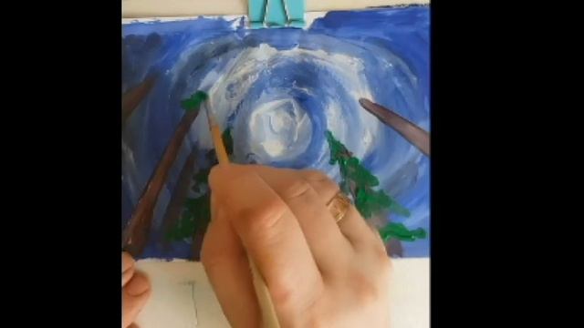 Рисуем пейзаж, елочки, легко и просто