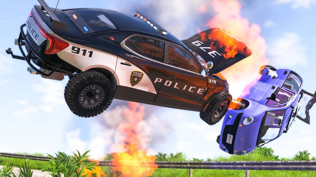 Полицейские гонки на выживание. BeamNG Drive - Реалистичные автомобильные аварии и погони и ДТП.