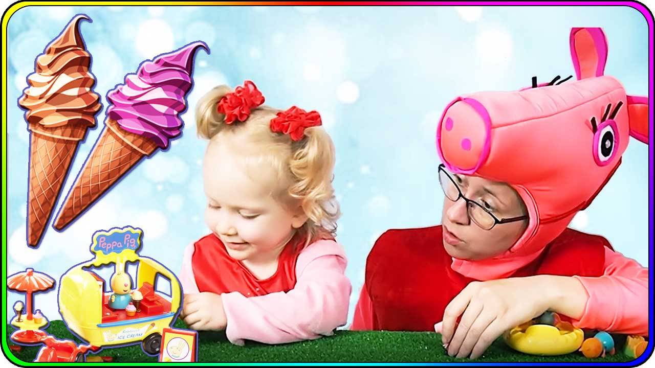 Распаковка игрушки из мультика Свинка Пеппа - Фургон мороженного кролики Ребекки